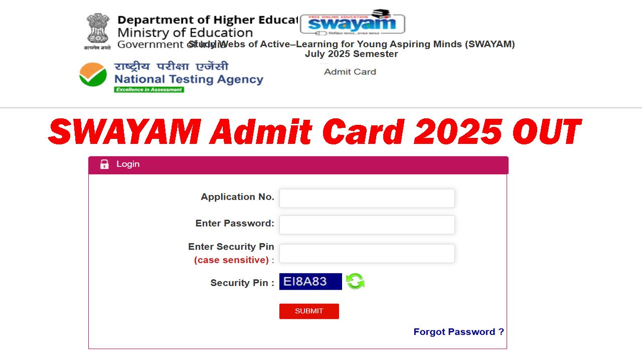 NTA SWAYAM Admit Card 2025 OUT Download at exams.nta.nic.in - Result ...