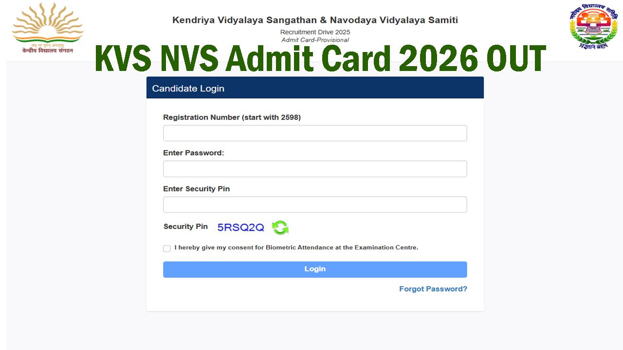 KVS NVS Admit Card 2026 OUT For Teaching & Non-Teaching Admit Card ...