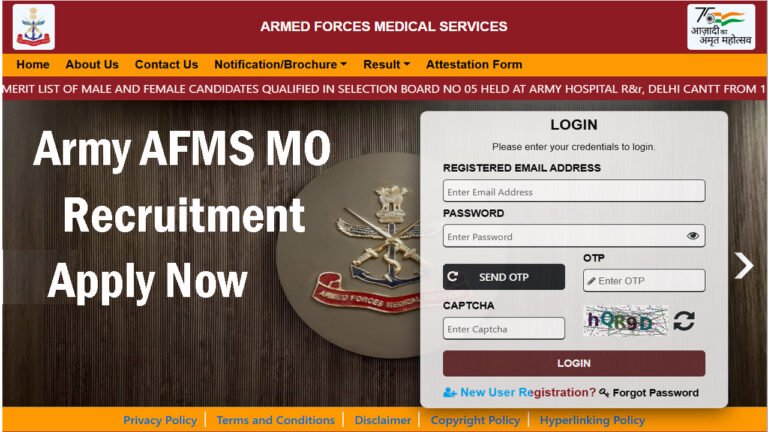 Army AFMS MO Recruitment 2026 Notification for 100 Posts - Result Marg