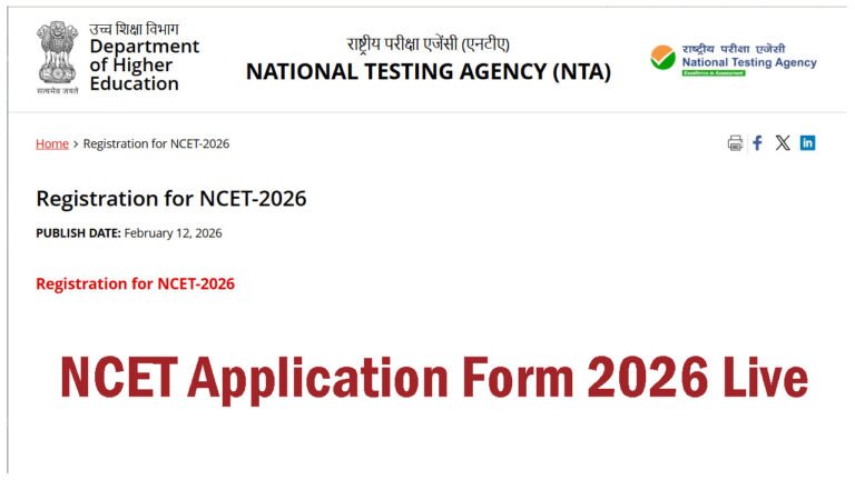 NTA NCET Application Form 2026 at exams.nta.nic.in/NCET, apply for ...